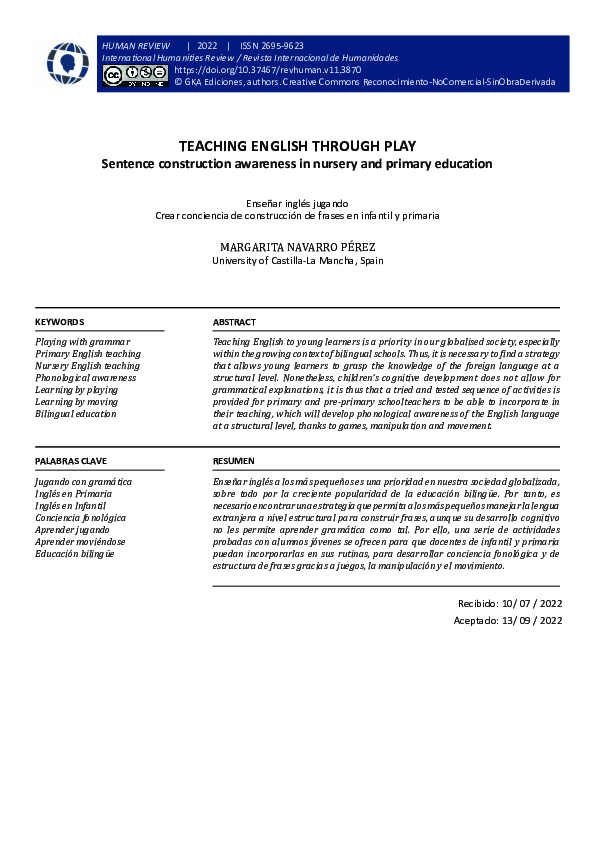 (PDF) Teaching English through play