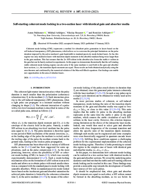 (PDF) Self-starting coherent mode locking in a two-section laser with ...