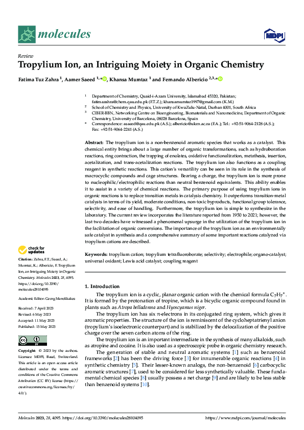 (PDF) Tropylium Ion, an Intriguing Moiety in Organic Chemistry | Dr ...