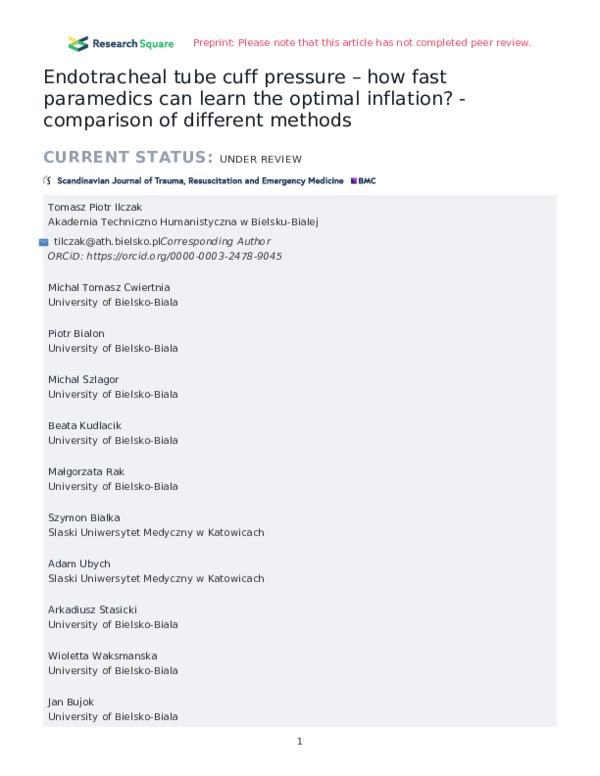 (PDF) Endotracheal tube cuff pressure – how fast paramedics can learn ...
