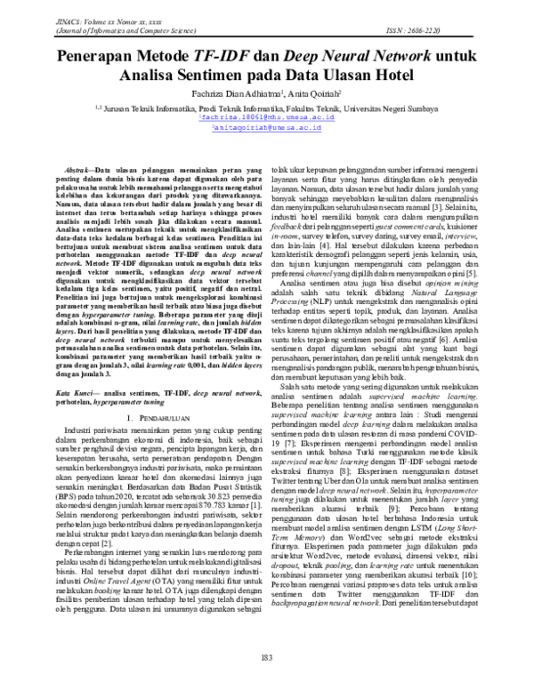 (PDF) Penerapan Metode TF-IDF dan Deep Neural Network untuk Analisa ...