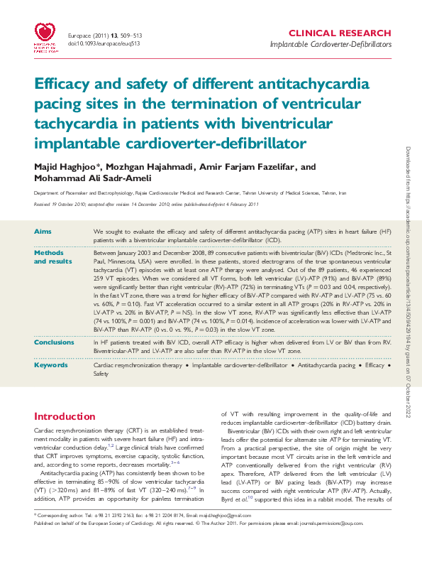 (PDF) Efficacy and safety of different antitachycardia pacing sites in ...