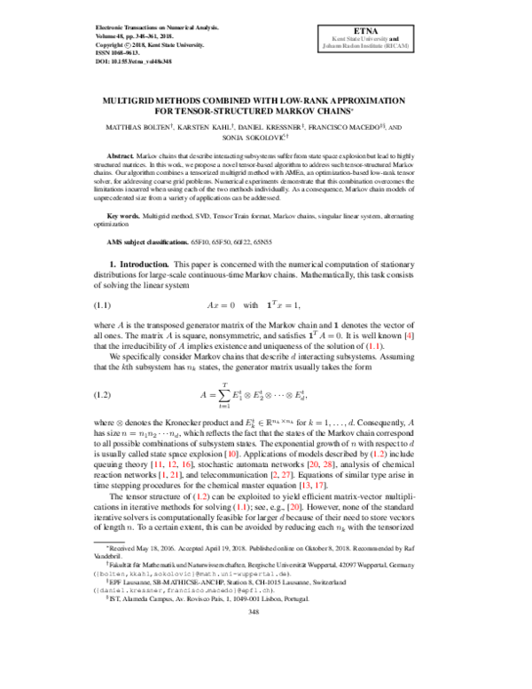 Pdf Multigrid Methods Combined With Low Rank Approximation For Tensor Structured Markov Chains