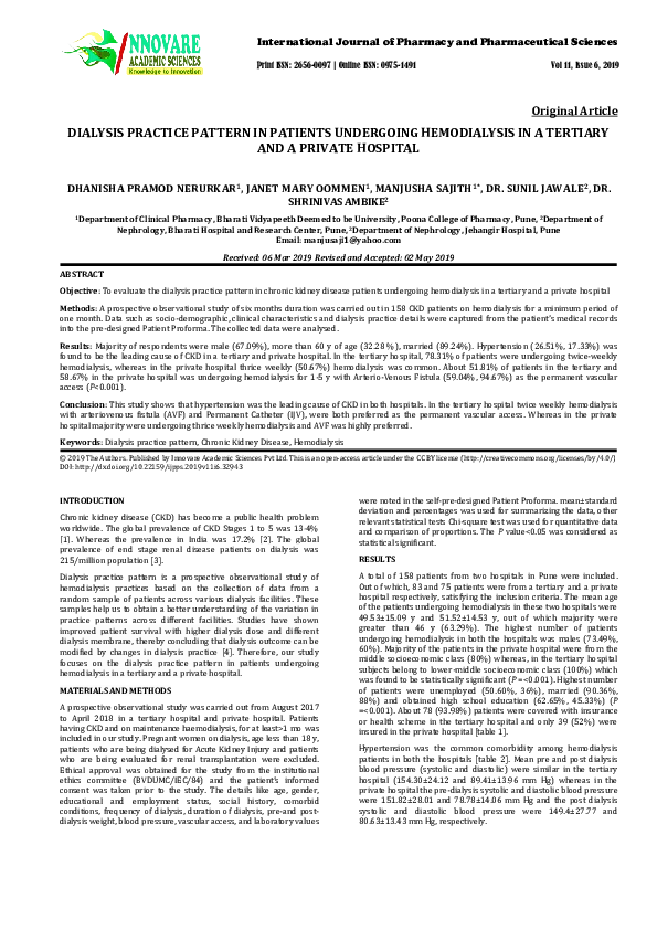 (PDF) DIALYSIS PRACTICE PATTERN IN PATIENTS UNDERGOING HEMODIALYSIS IN ...