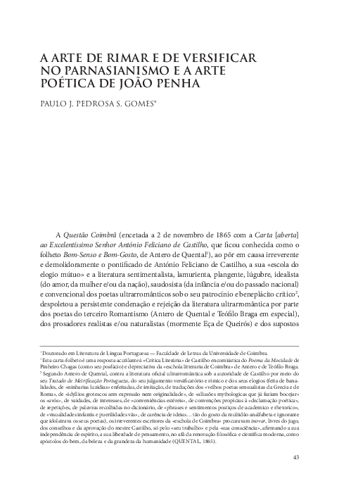 (PDF) Paulo Gomes A Arte de Rimar e de Versificar no Parnasianismo e e ...