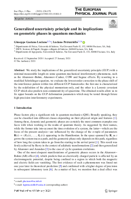(PDF) Generalized uncertainty principle and its implications on ...