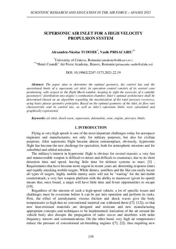 (PDF) Supersonic Air Inlet for a High Velocity Propulsion System