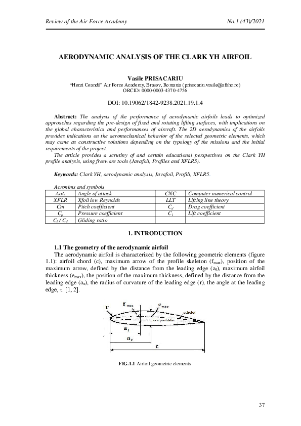 (PDF) Aerodynamic Analysis of the Clark Yh Airfoil