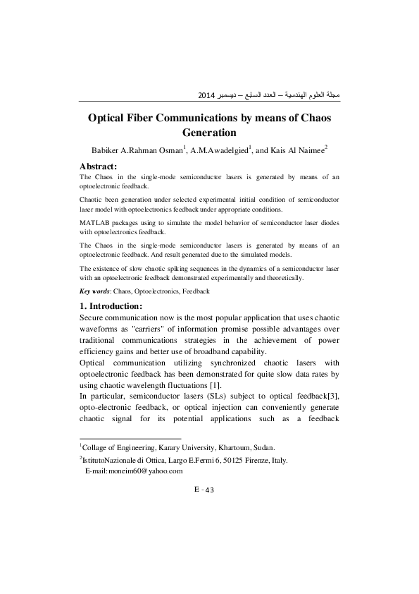 (PDF) Optical Fiber Communications by means of Chaos Generation
