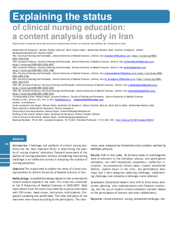 (PDF) Explaining the status of clinical nursing education: a content analysis study in Iran