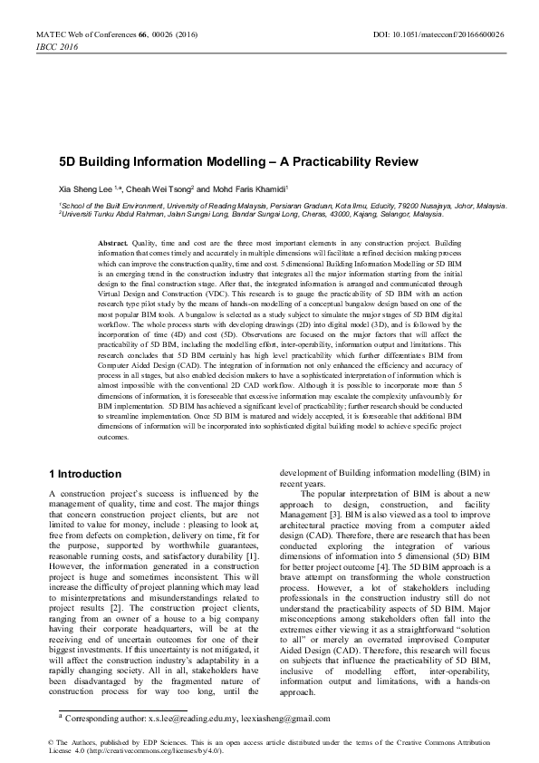 (PDF) 5D Building Information Modelling – A Practicability Review