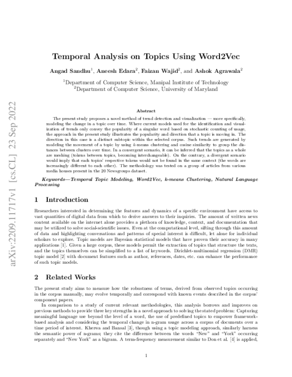 (PDF) Temporal Analysis on Topics Using Word2Vec