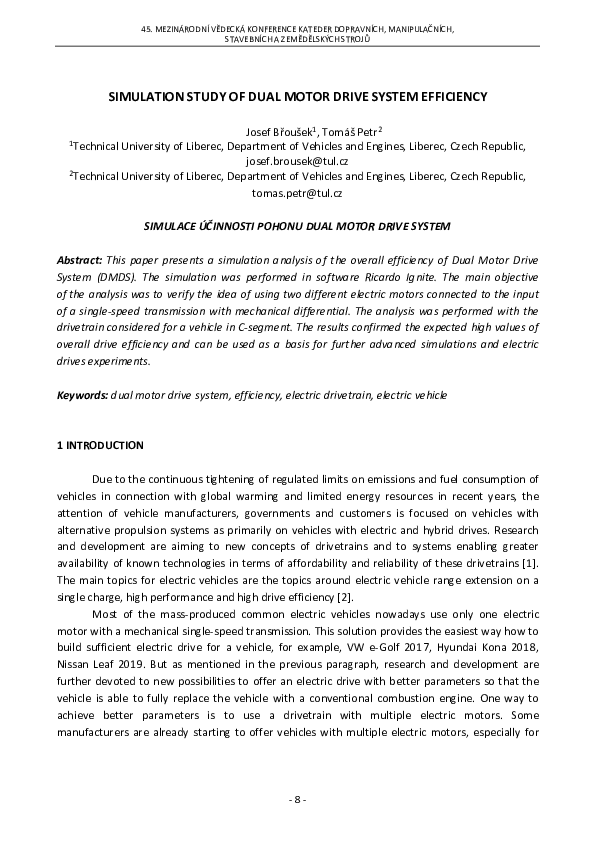 (PDF) Simulace účinnosti pohonu dual motor drive system