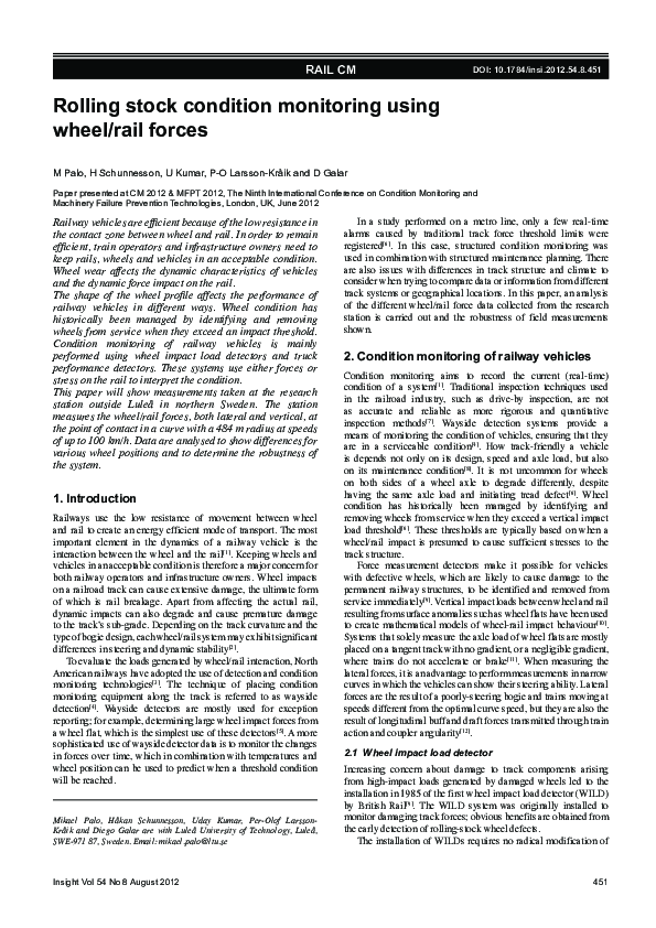 (PDF) Rolling stock condition monitoring using wheel/rail forces