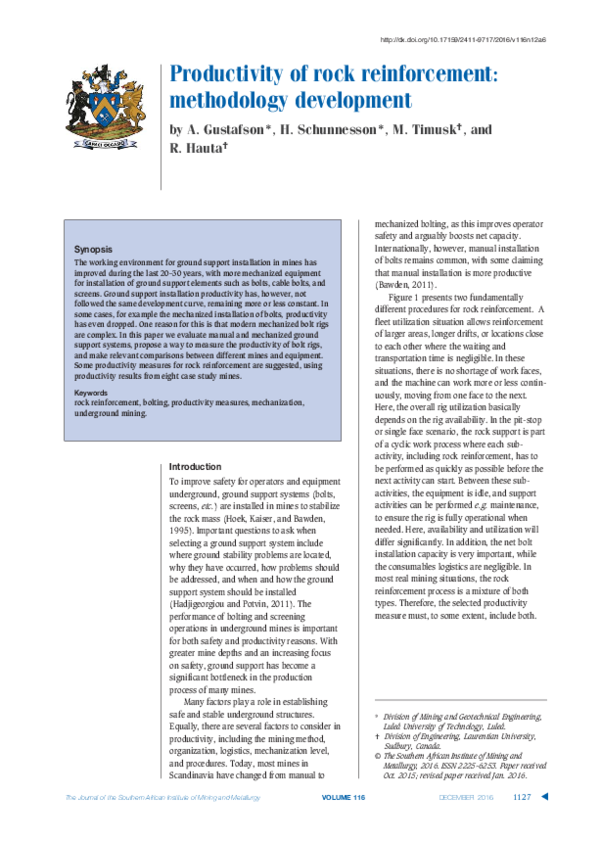(PDF) Productivity of rock reinforcement: methodology development