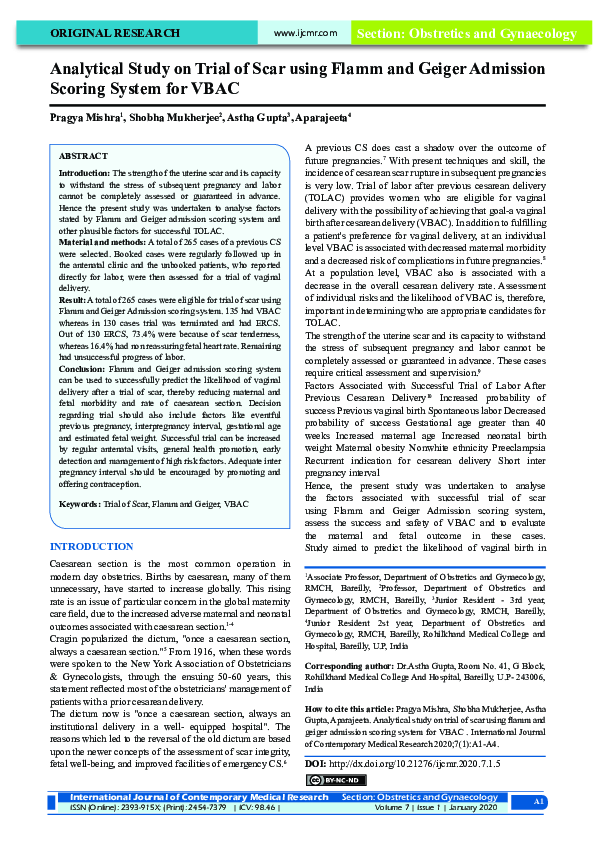 (PDF) Analytical Study on Trial of Scar using Flamm and Geiger ...