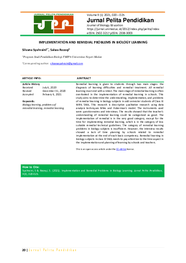(PDF) Implementation and Remedial Problems in Biology Learning