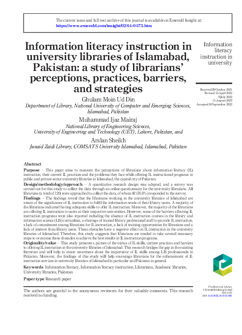 (PDF) Information literacy instruction in university libraries of ...