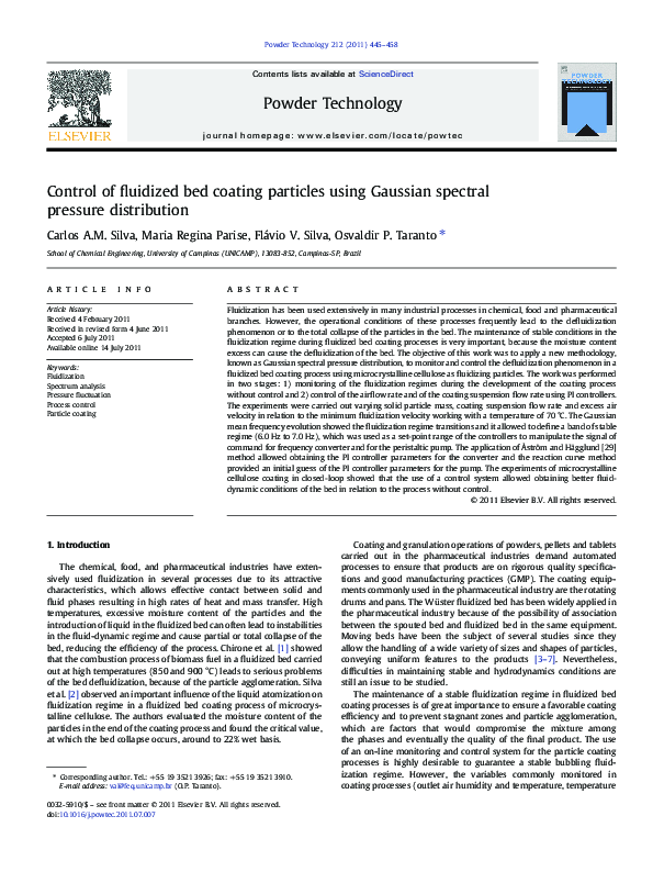 (PDF) Control of fluidized bed coating particles using Gaussian spectral pressure distribution