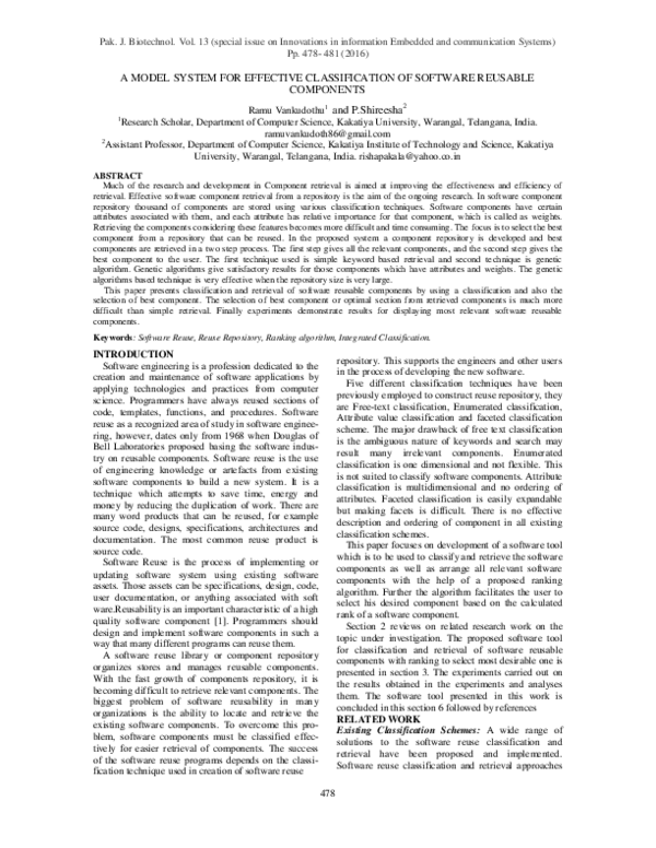 (PDF) A Model System for Effective Classification of Software Reusable Components