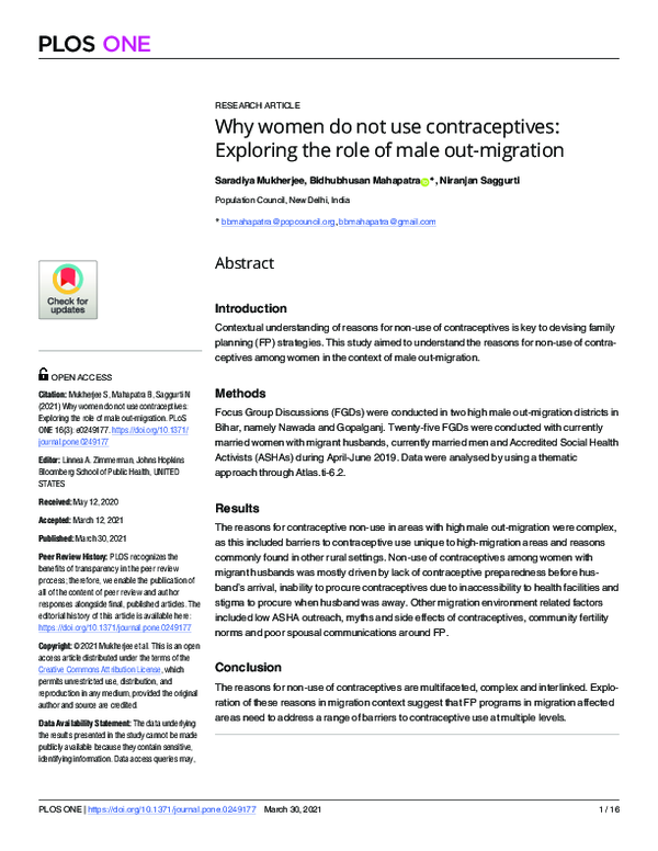 (PDF) Why women do not use contraceptives: Exploring the role of male ...