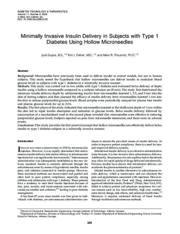 (PDF) Minimally invasive insulin delivery in subjects with type 1 ...