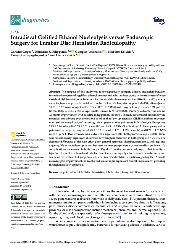 (PDF) Intradiscal Gelified Ethanol Nucleolysis versus Endoscopic ...