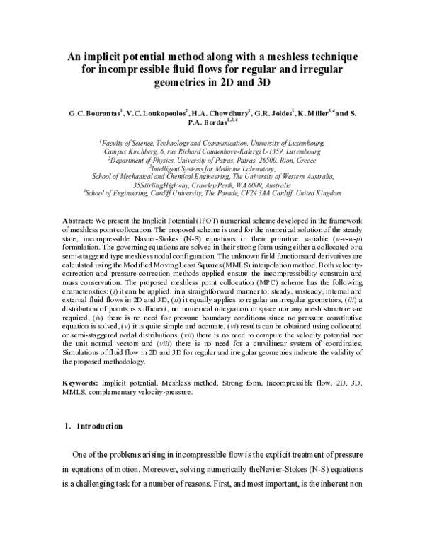 Pdf An Implicit Potential Method Along With A Meshless Technique For Incompressible Fluid