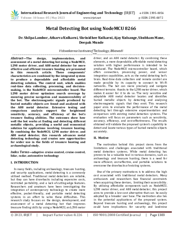 (PDF) Metal Detecting Bot using NodeMCU 8266