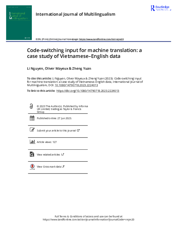 (PDF) Code-switching input for machine translation: a case study of Vietnamese–English data