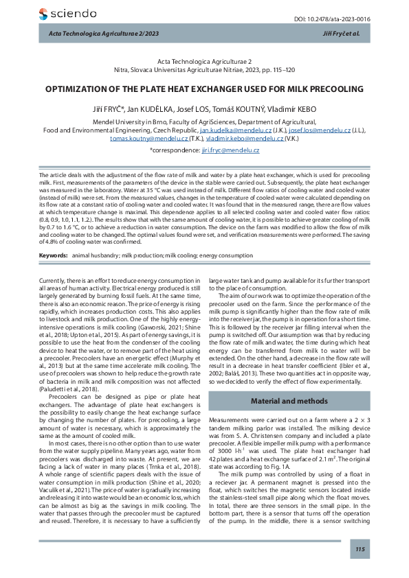 (PDF) Optimization of the Plate Heat Exchanger Used for Milk Precooling