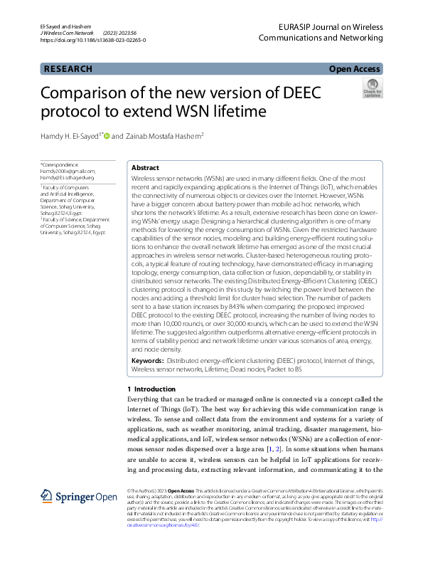 (PDF) Comparison of the new version of DEEC protocol to extend WSN lifetime