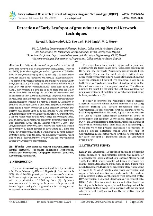 Pdf Detection Of Early Leaf Spot Of Groundnut Using Neural Network Techniques
