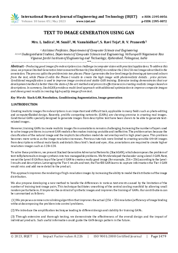 (PDF) TEXT TO IMAGE GENERATION USING GAN