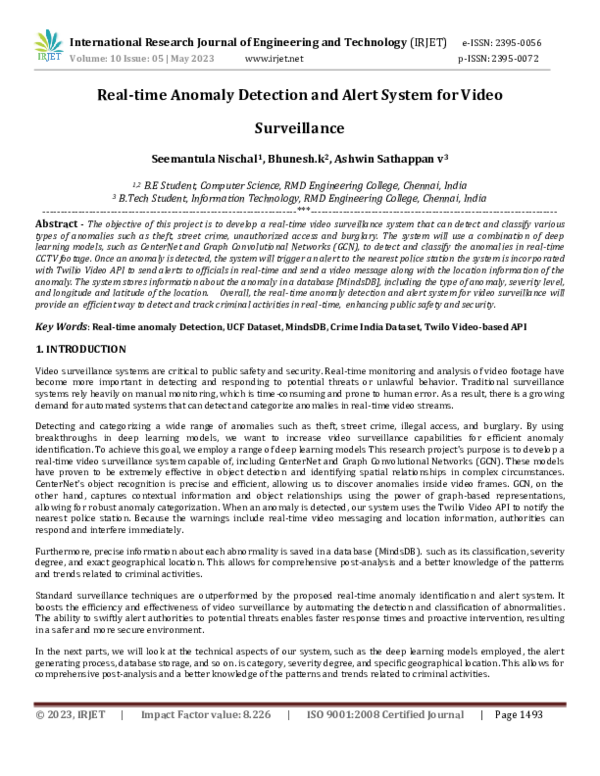 (PDF) Real-time Anomaly Detection and Alert System for Video Surveillance