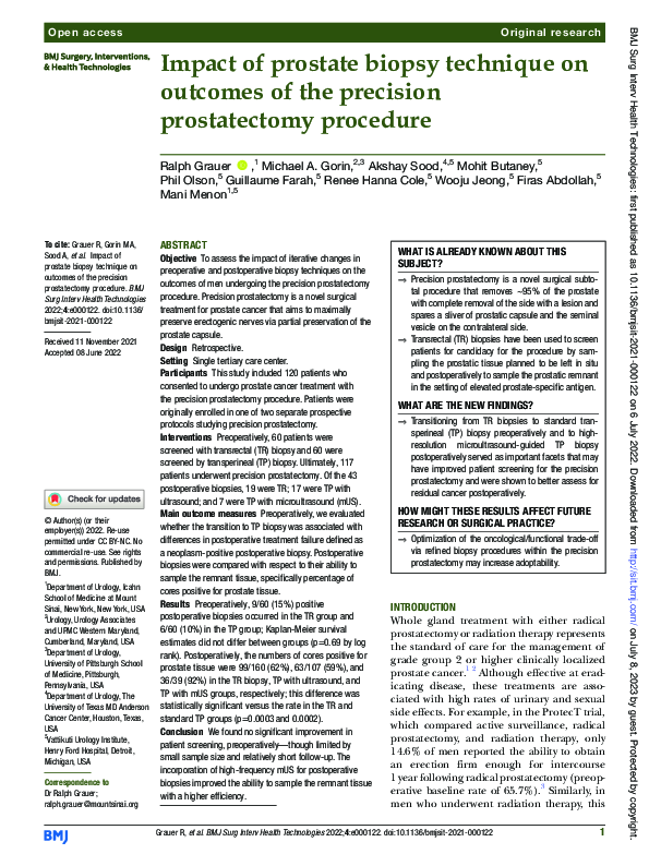 (PDF) Impact of prostate biopsy technique on outcomes of the precision ...