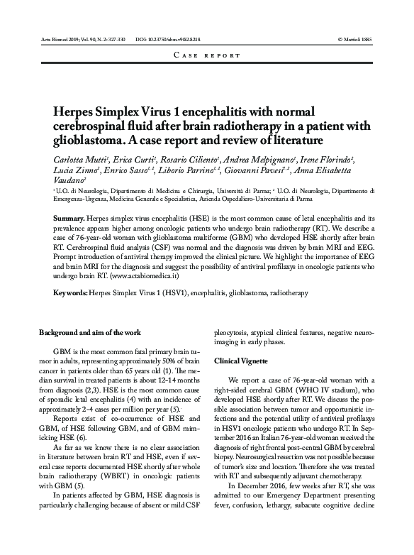 (PDF) Herpes Simplex Virus 1 encephalitis with normal cerebrospinal ...