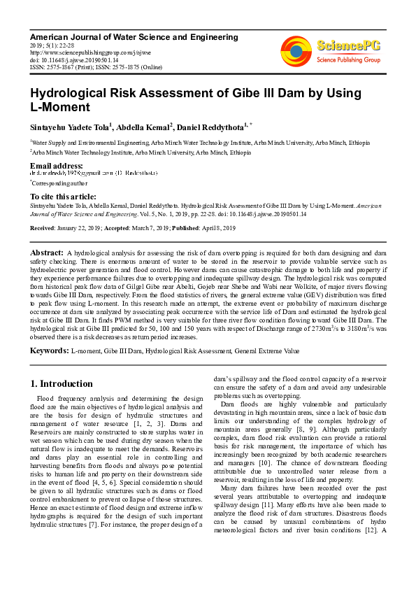 (PDF) Hydrological Risk Assessment of Gibe III Dam by Using L-Moment
