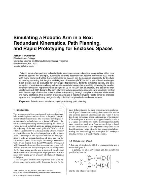 (PDF) Simulating a Robotic Arm in a Box: Redundant Kinematics, Path ...