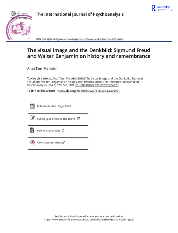 (PDF) The visual image and the Denkbild Sigmund Freud and Walter Benjamin on history and remembrance