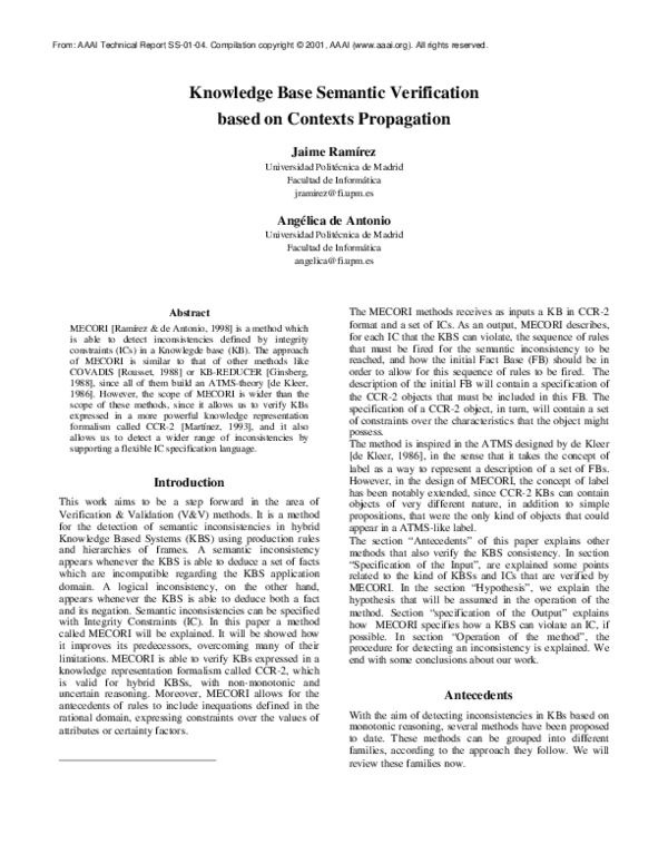 Pdf Knowledge Base Semantic Verification Based On Contexts Propagation