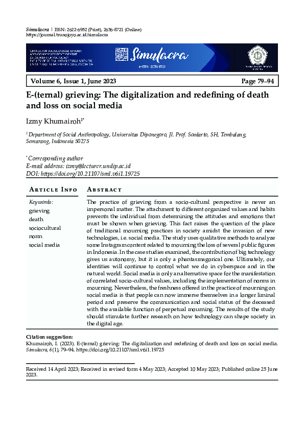 (PDF) E-(ternal) grieving: The digitalization and redefining of death ...