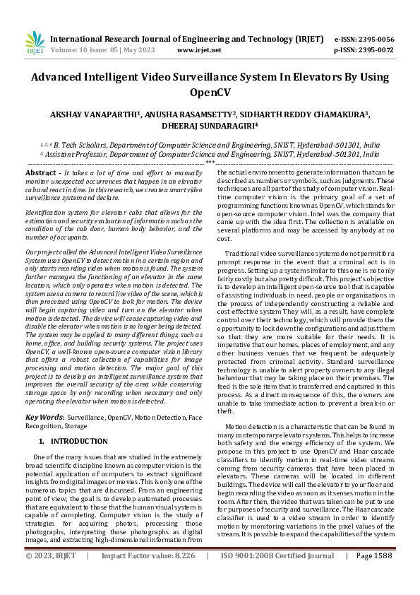 (PDF) Advanced Intelligent Video Surveillance System In Elevators By ...