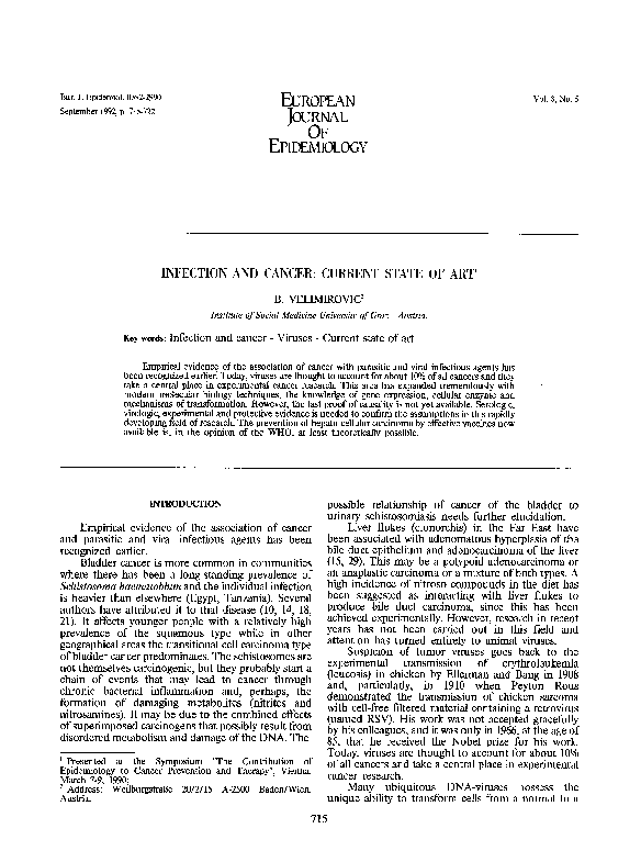 (PDF) Infection and cancer: current state of art