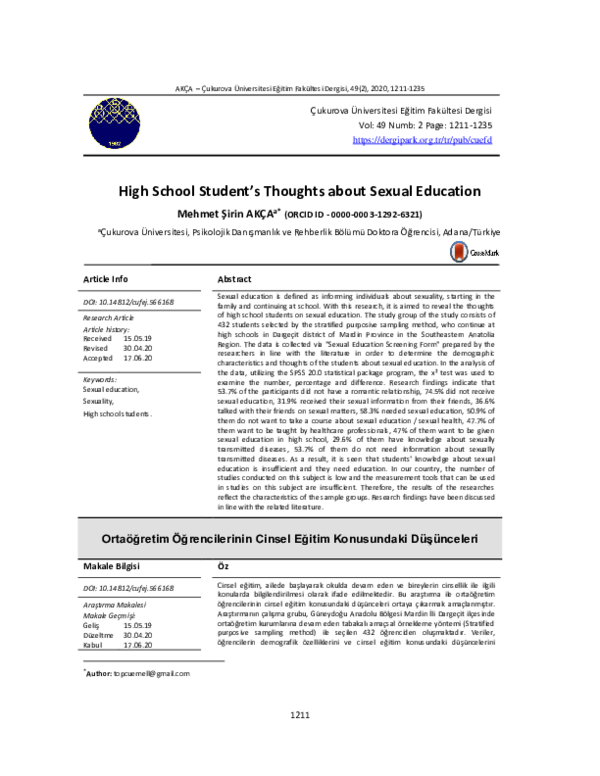 (PDF) High School Student’s Thoughts about Sexual Education