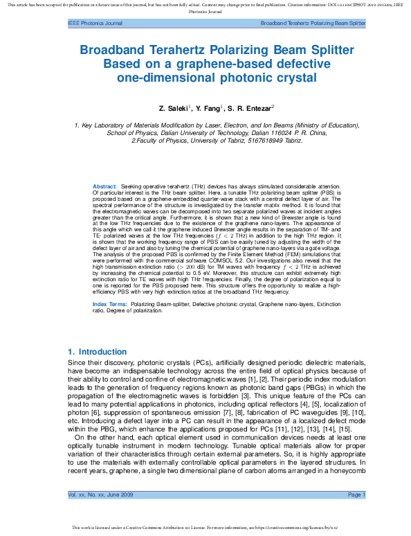 (PDF) Broadband Terahertz Polarizing Beam Splitter on a Polymer Substrate