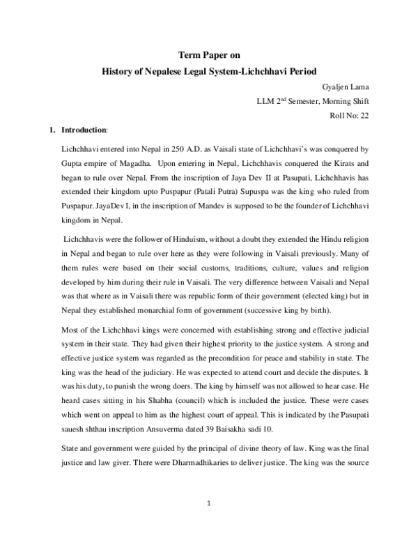 (PDF) History of Nepalese Legal System-Lichchhavi Period