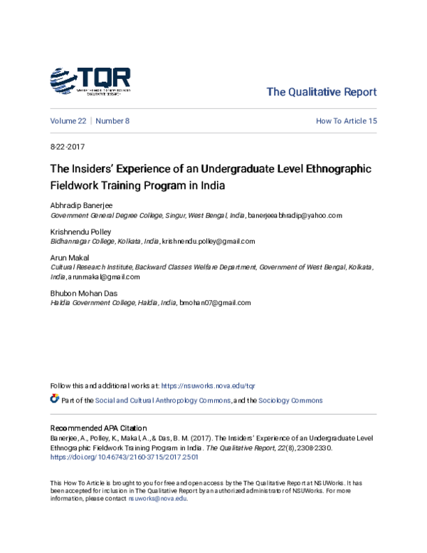 (PDF) The Insiders' Experience of an Undergraduate Level Ethnographic ...