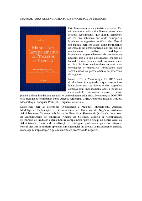 (PDF) MANUAL PARA GERENCIAMENTO DE PROCESSOS DE NEGÓCIO