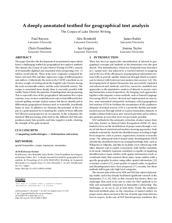 (PDF) A deeply annotated testbed for geographical text analysis